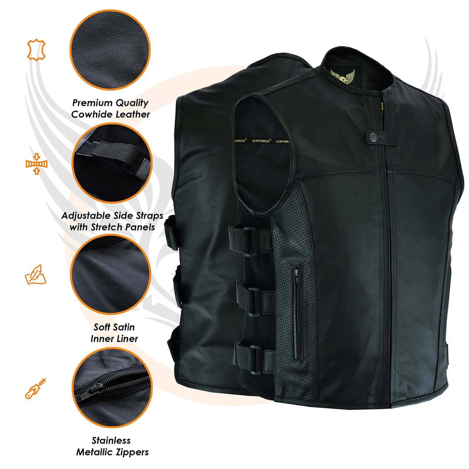 Leatherick SWAT Leather Vest with Perforated Pocket Panels