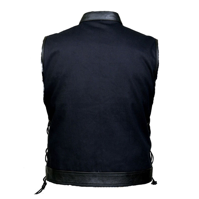 Leatherick Mens SOA Trim Denim Vest with Side Laces